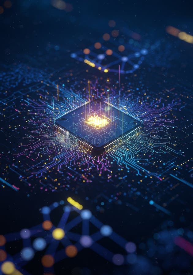 Abstract Digital Network Circuit Board with Glowing Processor Stock ...