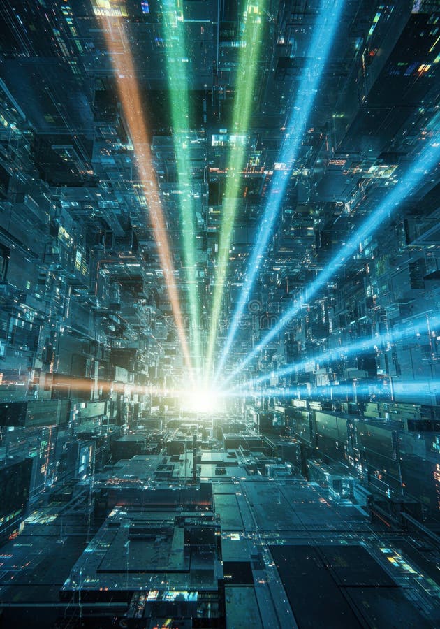 Abstract Digital Network with Colorful Light Rays Stock Illustration ...