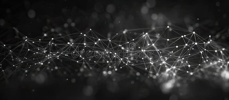 Digital Network Connecting Glowing White Dots on a Black Background ...