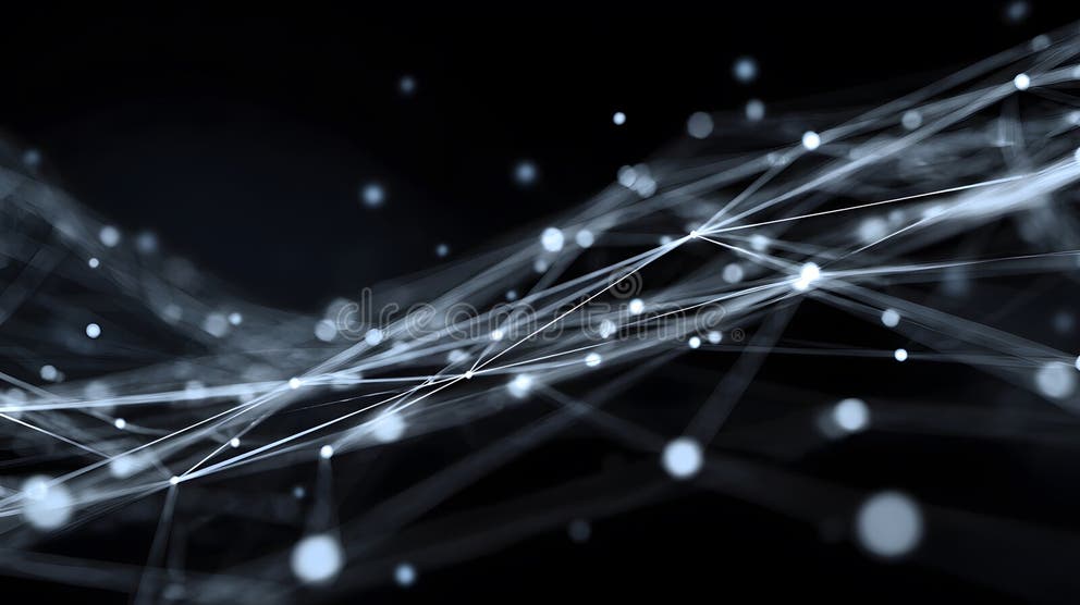 Abstract Digital Network with Connecting Nodes and Light Lines in Dark ...