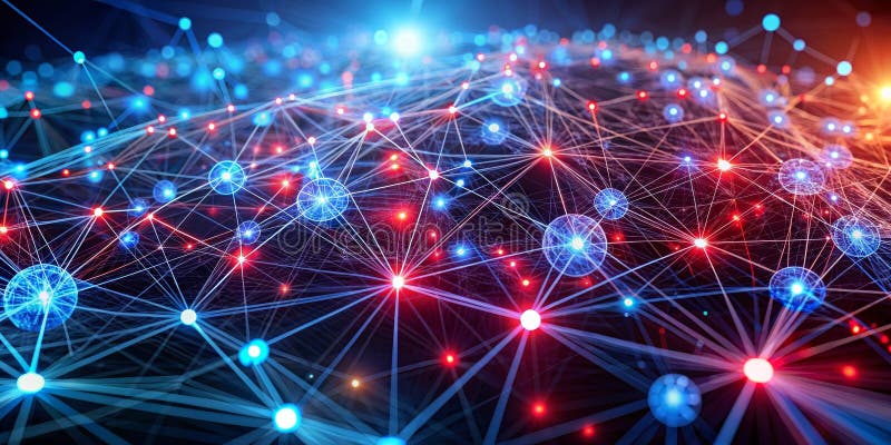 Abstract Digital Network Connection Concept with Red and Blue Lights ...