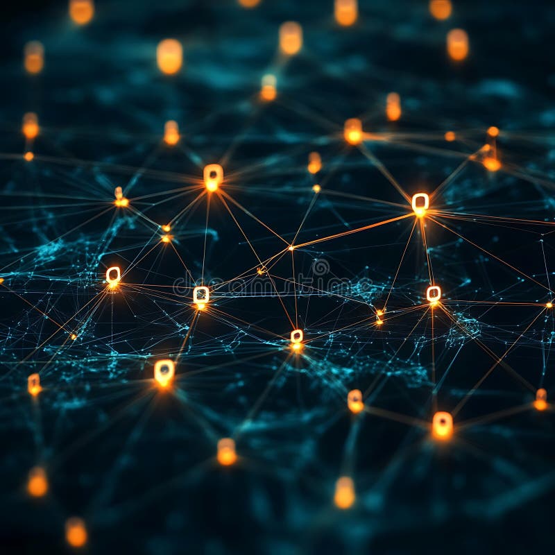 Abstract Digital Network Connections in Dark Background Stock ...