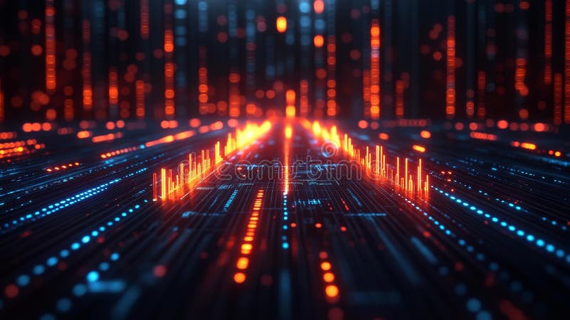 Abstract Digital Network Connections with Red and Blue Lights ...