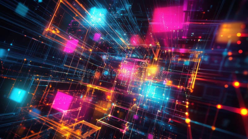 Abstract Digital Network Connectivity Background with Colorful Lights ...
