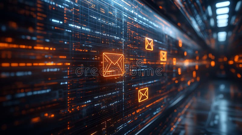 Abstract Digital Network Conveying Data Transfer with Orange Email ...