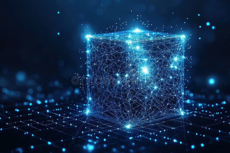 Abstract Digital Network Cube Made of Luminous Blue Connected Lines Stock Image - Image of ...