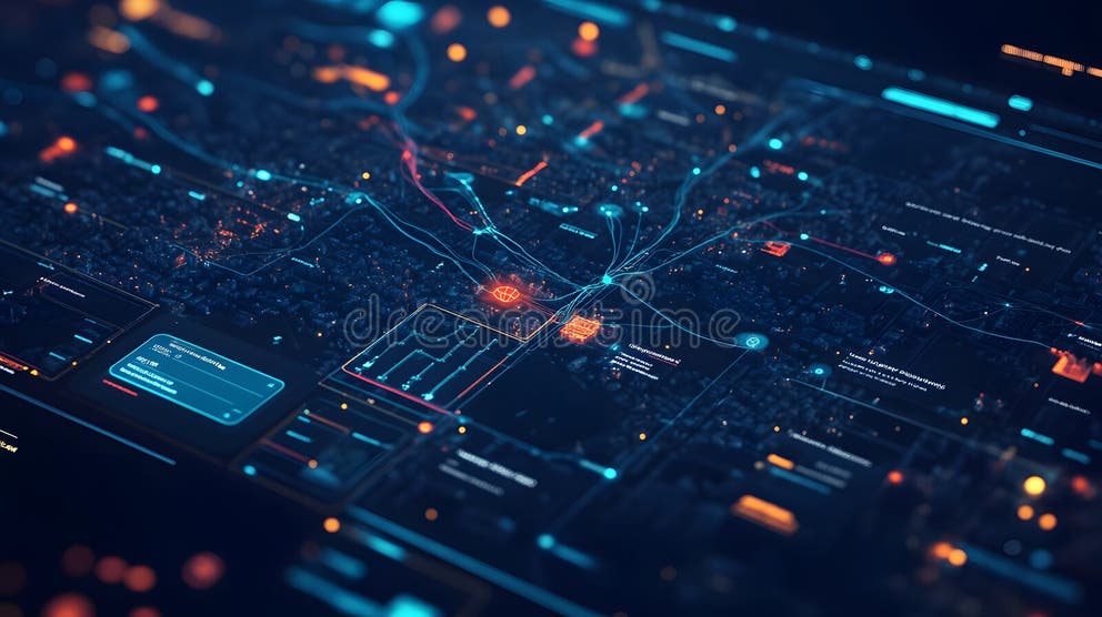 Abstract Digital Network Data Flow Visualization with Glowing Nodes and ...