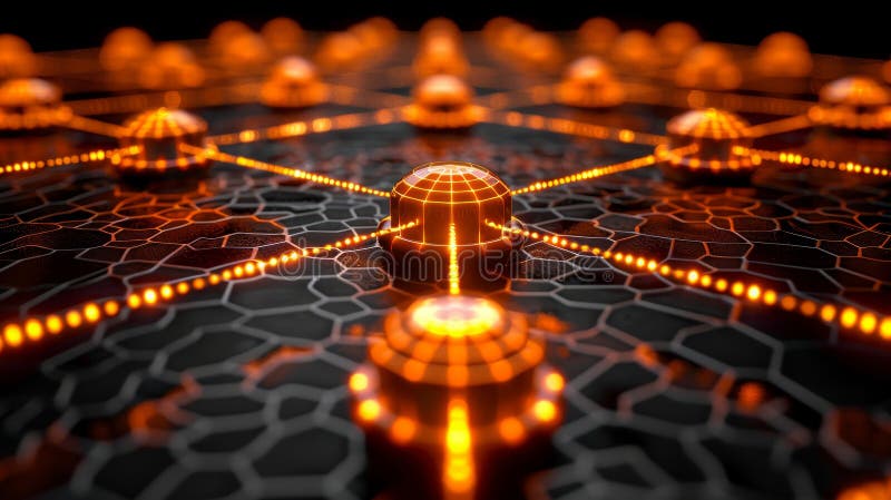 Abstract Digital Network Design Featuring Glowing Nodes on a Dark ...