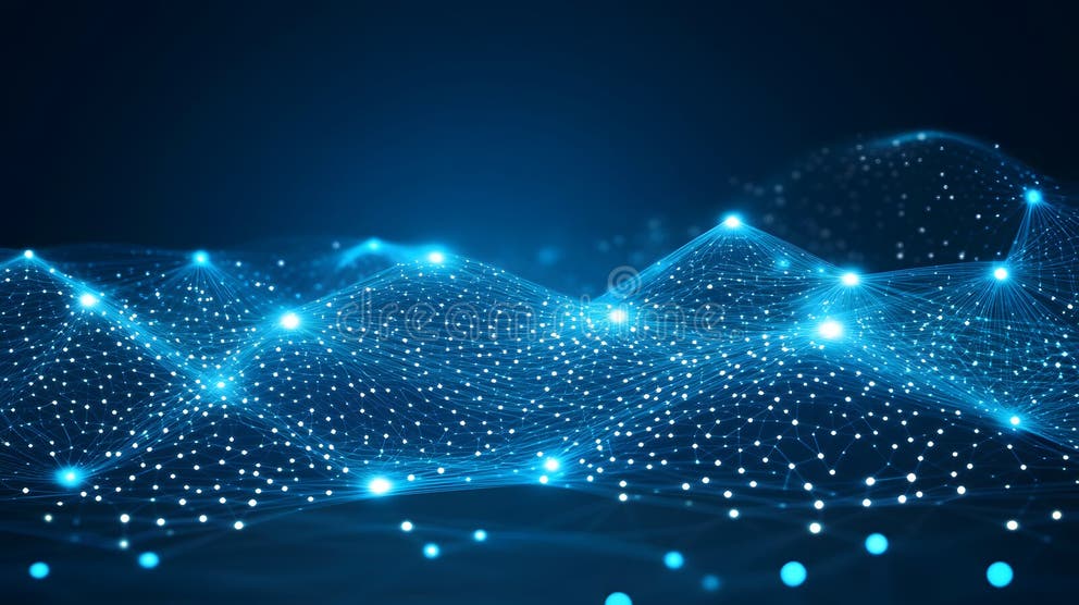 Futuristic Blue Network Background with Connected Dots, Artificial ...
