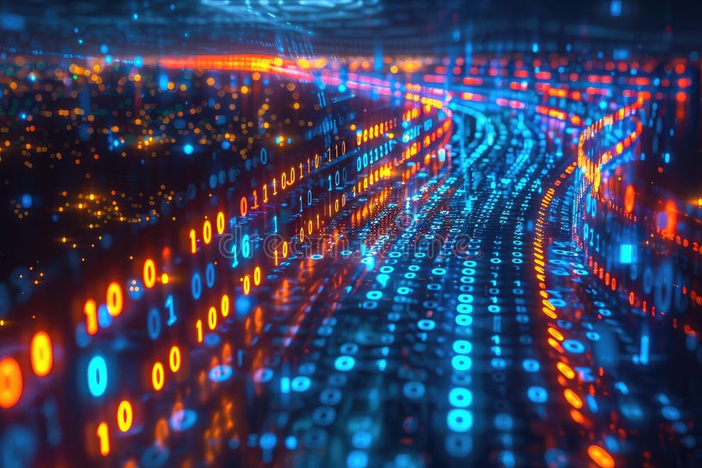Futuristic Digital Highway: Glowing Binary Code Stream Stock Illustration - Illustration of flow ...