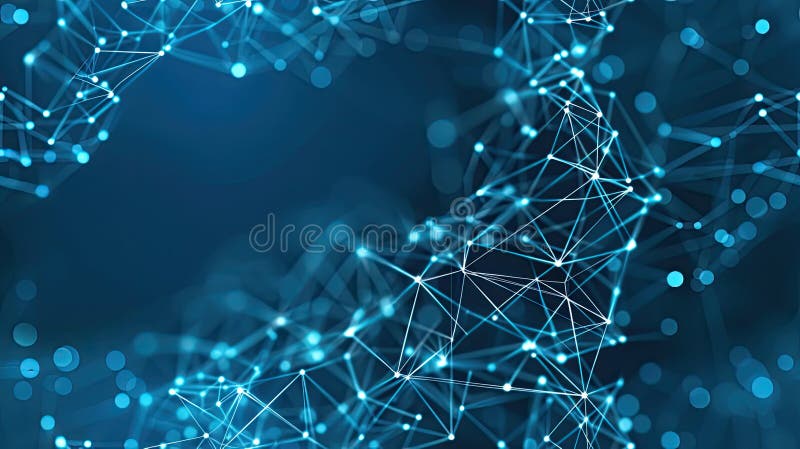 An Abstract Digital Network with Glowing Blue Nodes Connected by White Lines, Creating a ...