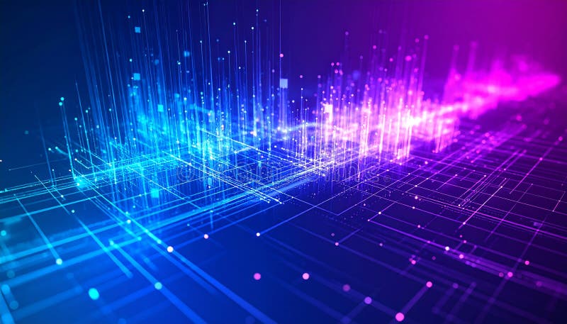 An Abstract Digital Network with Glowing Blue and Purple Lines and Dots, Representing Data Flow ...
