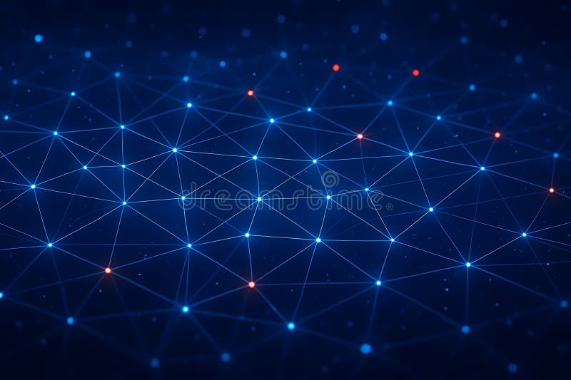 Abstract Digital Network with Glowing Blue and Red Nodes on a Dark ...