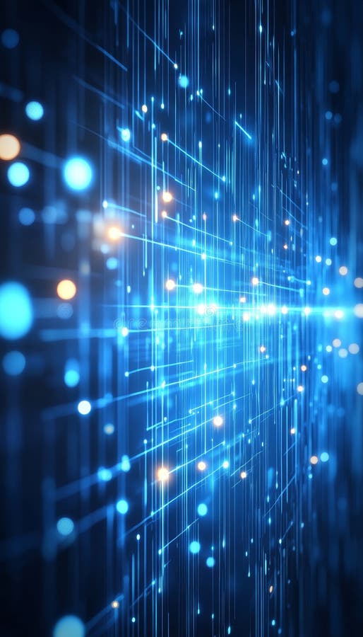 Abstract Digital Network Glowing Circuit Elements on Dark Blue ...