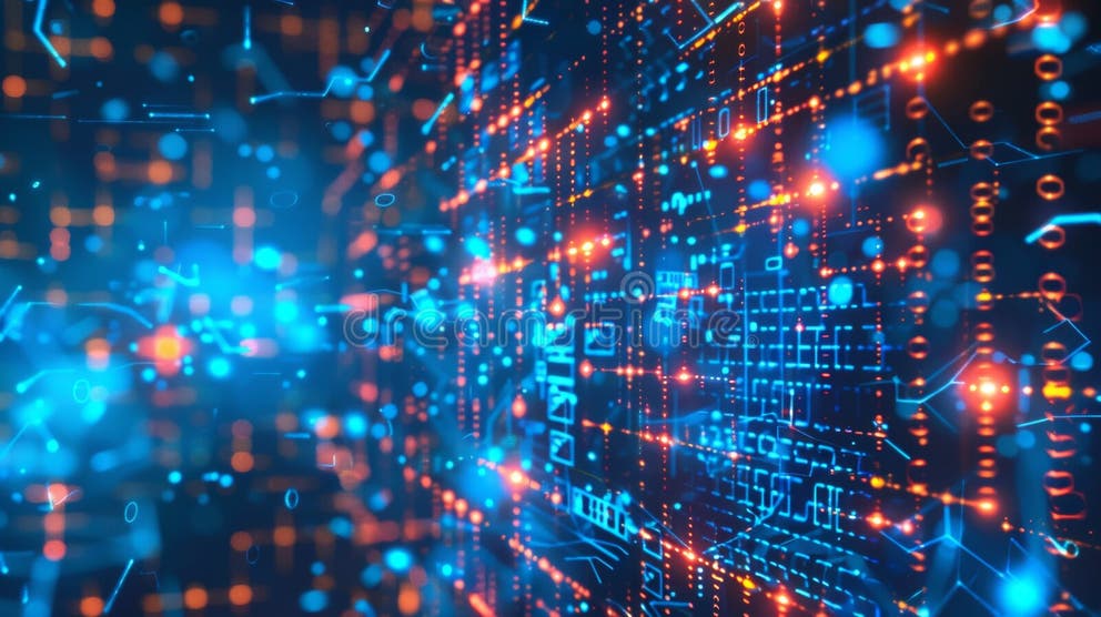 Abstract Digital Network with Glowing Data Nodes Stock Image - Image of ...