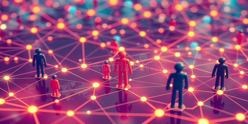 Abstract Digital Network with Glowing Lights and Figures Stock ...