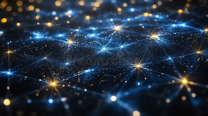 Abstract Digital Network with Glowing Lights and Nodes Representing ...
