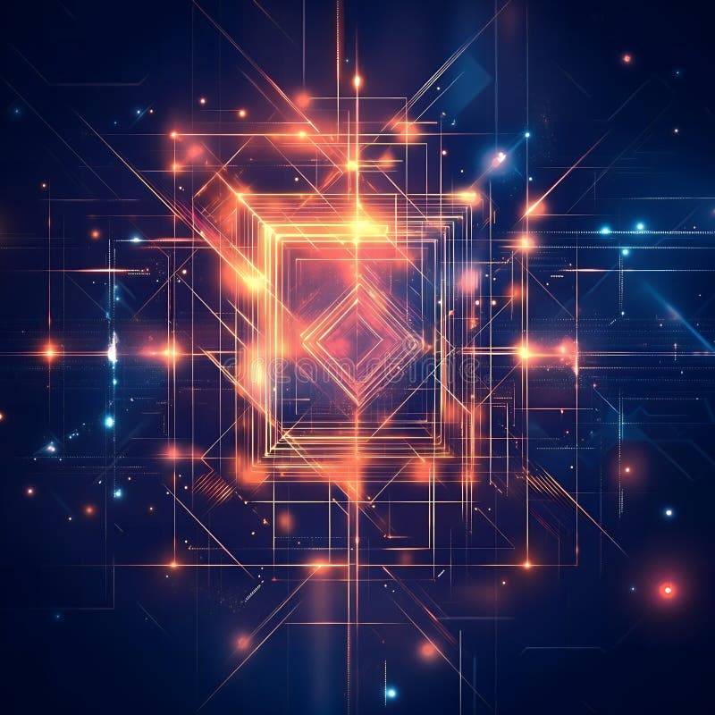 Abstract Digital Network Glowing Lines Orange and Blue Technology Background Stock Illustration ...