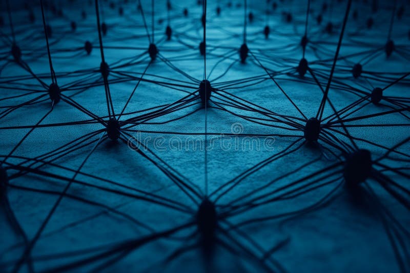 Abstract Digital Network with Glowing Nodes Connected by Thin Lines ...