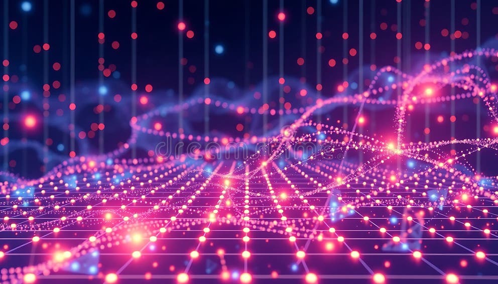 Abstract Digital Network Glowing Pink Nodes Grid Background Stock ...