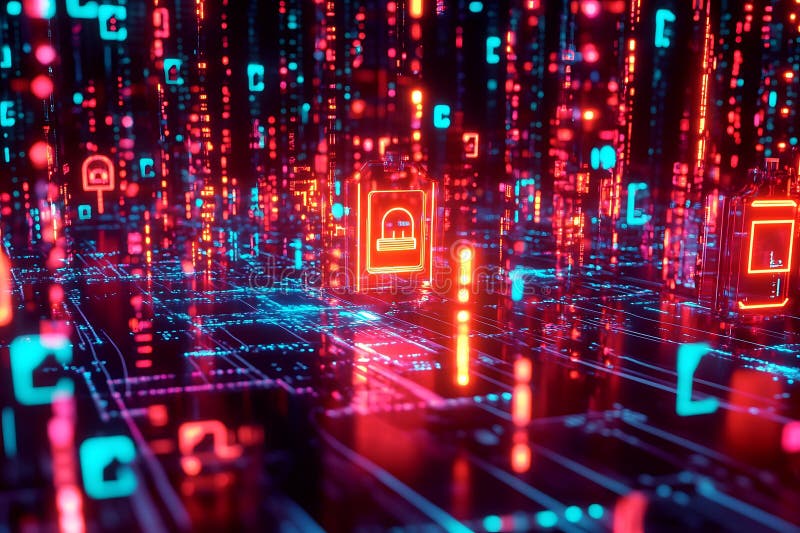 Abstract Digital Network with Glowing Red and Blue Lights Stock ...