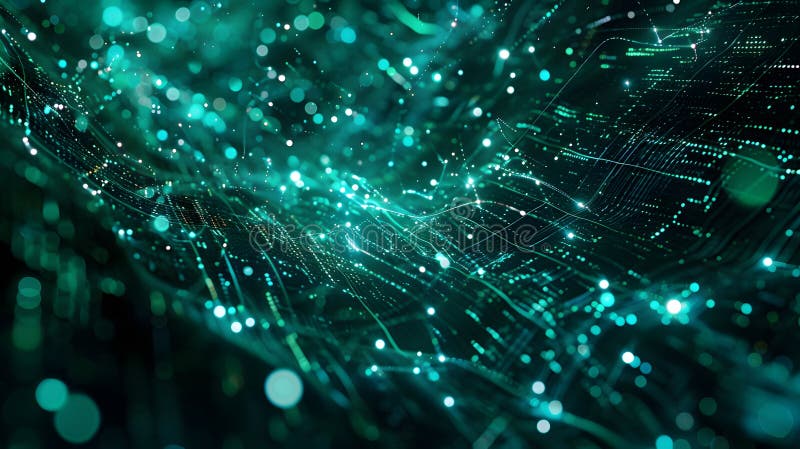 Abstract Digital Network with Glowing Teal Dots Stock Illustration ...