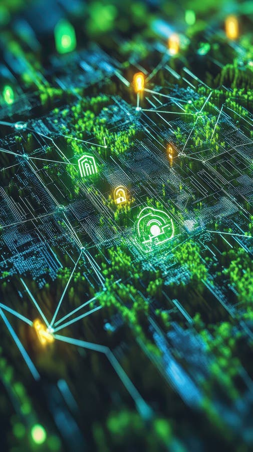 Abstract Digital Network with Green and Blue Lines and Lights Stock ...