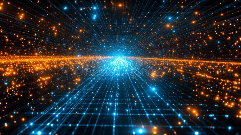 Abstract Digital Network Grid with Blue and Orange Lights Stock ...