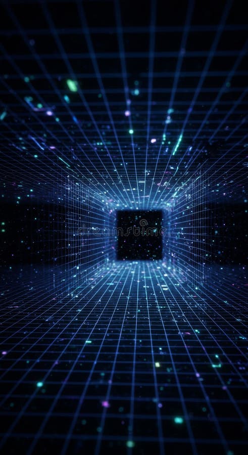 Abstract Digital Network Grid with Glowing Lines Stock Illustration ...