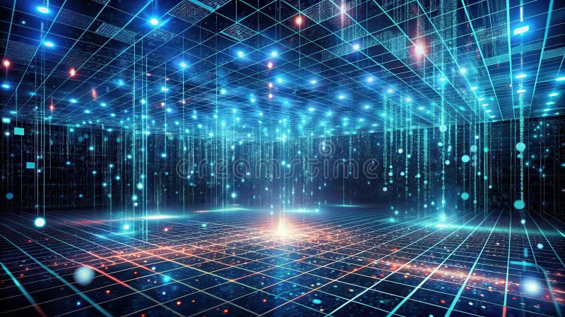 Abstract Digital Network Grid Illuminated Data Streams and Connections ...