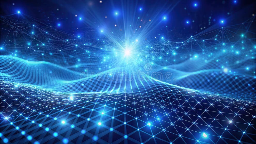 Abstract Digital Network Landscape Connecting Points of Light and Data ...