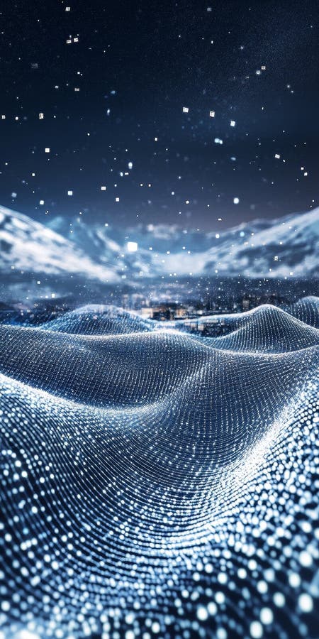 Abstract Digital Network Landscape at Night Stock Illustration ...