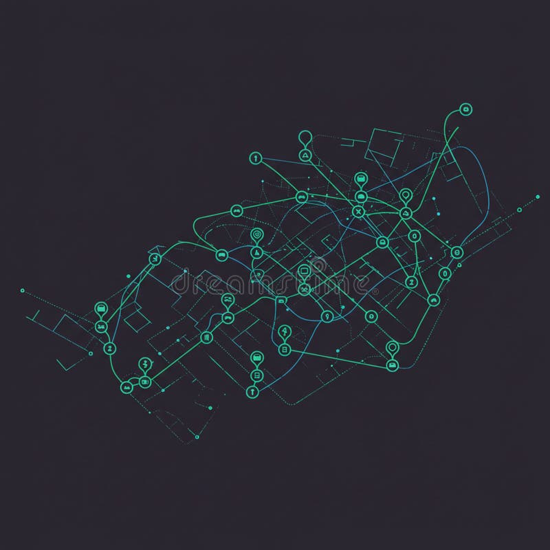 Abstract Digital Network Map Featuring Interconnected Lines and Nodes ...