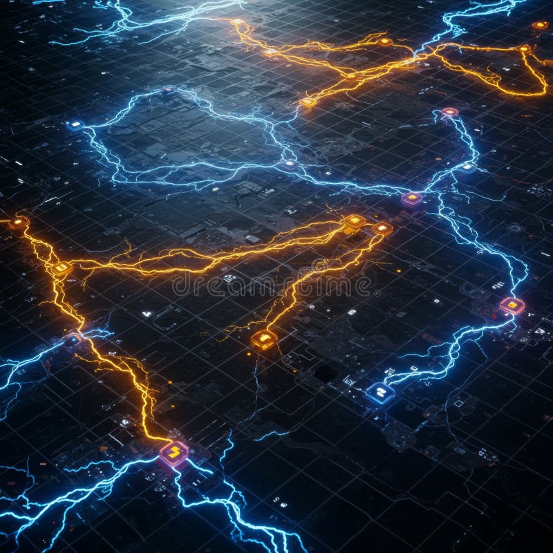 Abstract Digital Network Map with Glowing Lines Stock Illustration ...