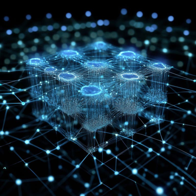 Abstract Digital Network Matrix with Interconnected Blue Nodes and ...