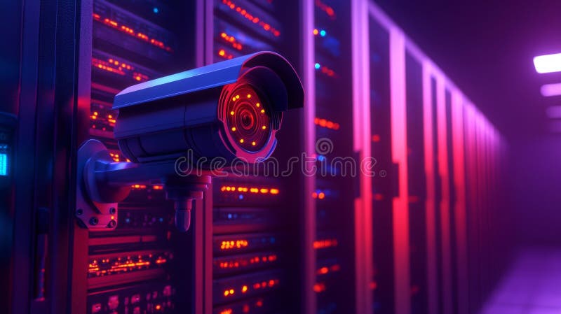 Abstract Digital Network Monitored by Futuristic Surveillance Cameras ...