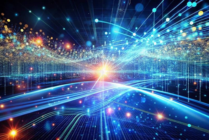 Abstract Digital Network Pathways in a Futuristic Cityscape Stock ...