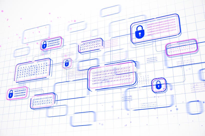 Abstract Digital Network With Security Locks And Binary Code On Gradient Background 3d