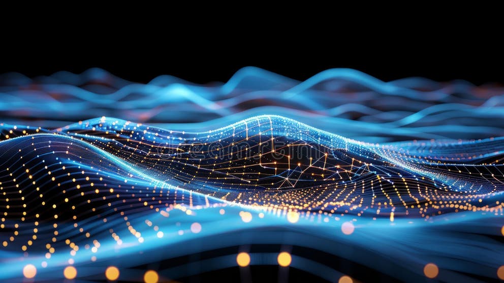 Abstract Digital Network: Tech Grid Background with Data Flow, AI, and Connection Concepts Stock ...