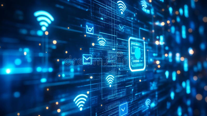Abstract Digital Network Technology Background Blue Glowing Wifi ...