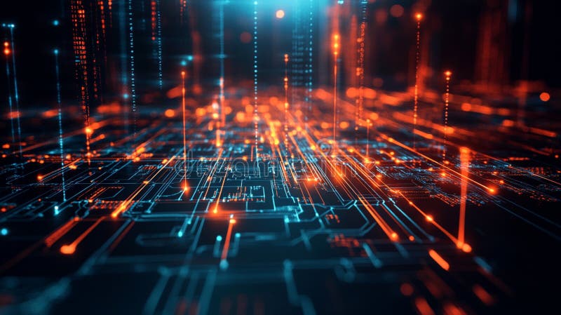Abstract Digital Network Technology Circuit Board Background Orange ...