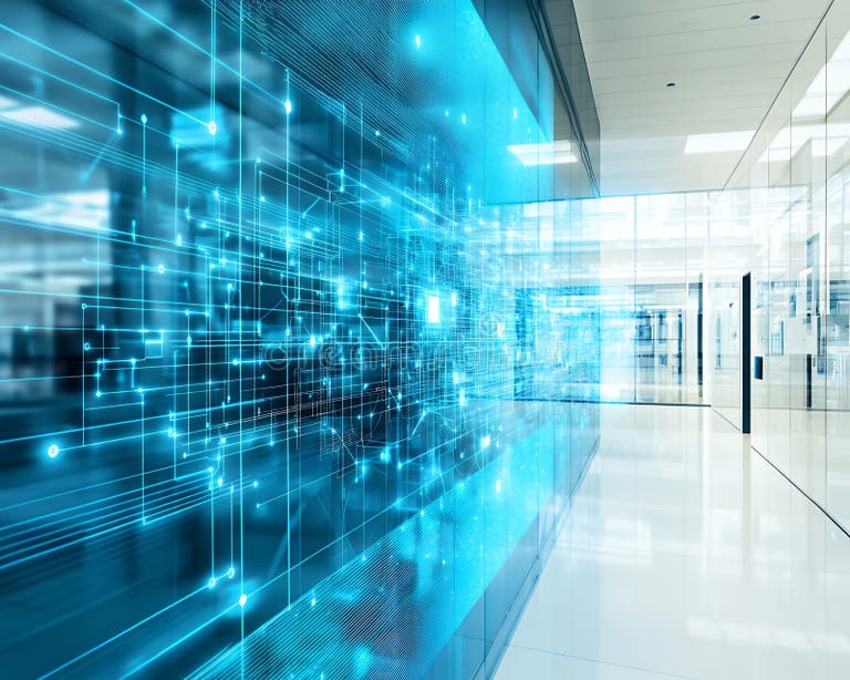 Abstract Digital Network Technology Futuristic Blue Lines Modern Wall ...