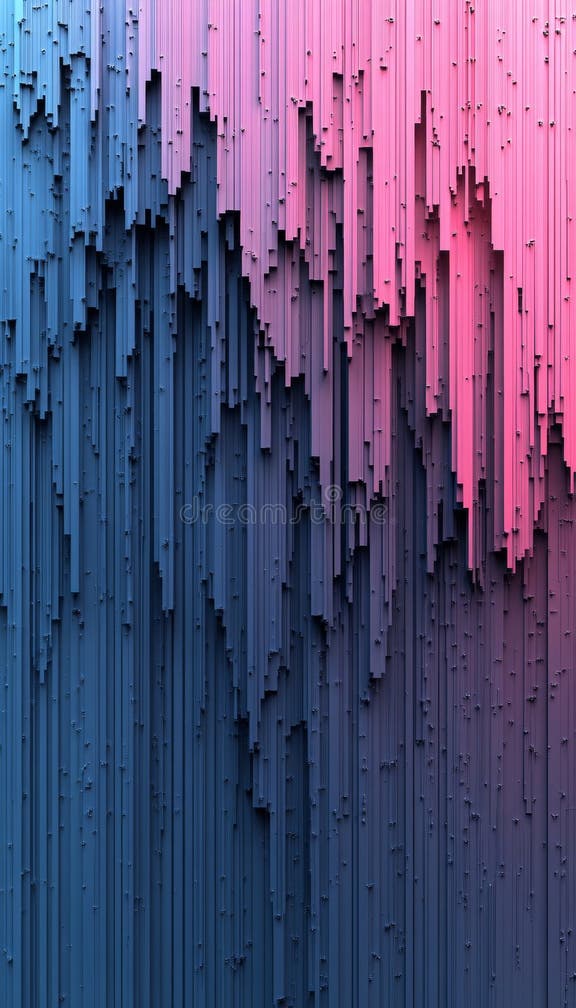 Abstract Digital Network with Vertical Lines of Bright Neon Blue and ...