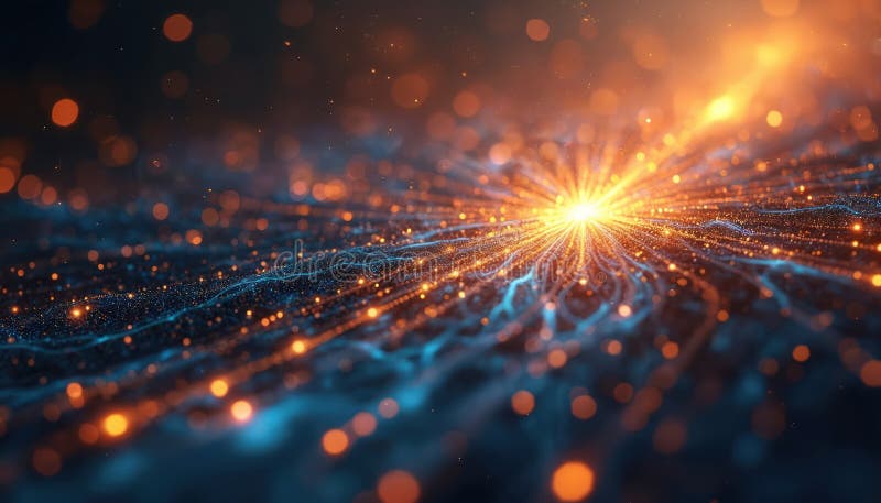 Abstract Digital Network Visualization. Glowing Blue, Orange Lines ...