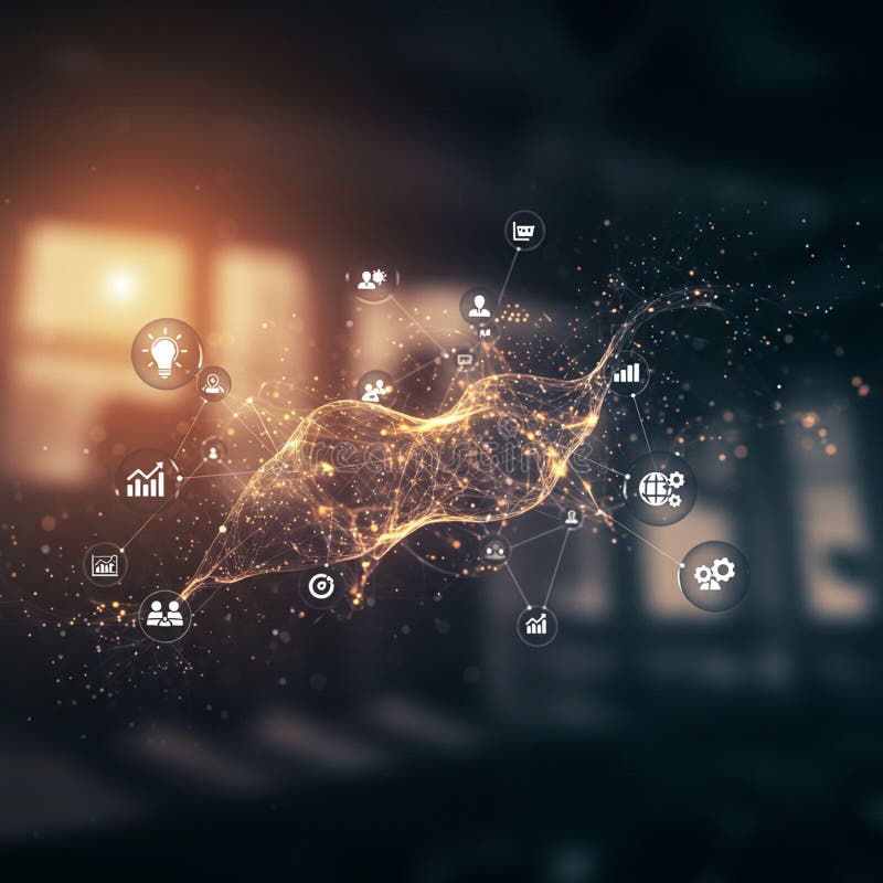 Abstract Digital Network Visualization with Interconnected Icons ...