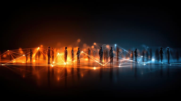 Abstract Digital Networking Illustration of People Linked by Glowing ...