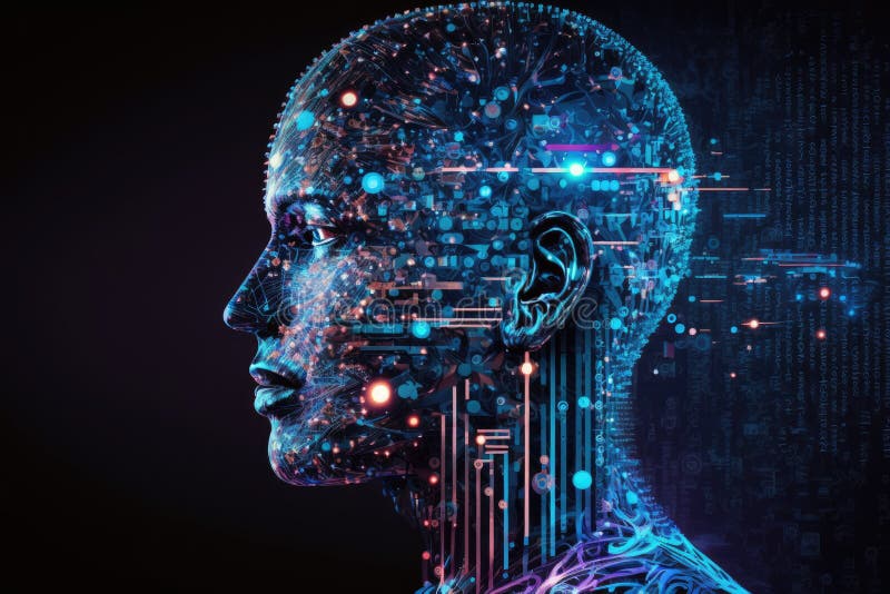 Abstract Digital Non-human Face. Artificial Intelligence Concept of Big ...