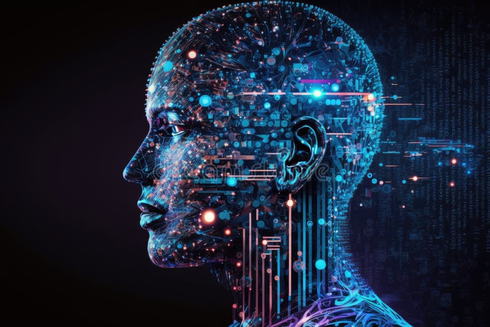 Abstract Digital Non-human Face. Artificial Intelligence Concept of Big ...