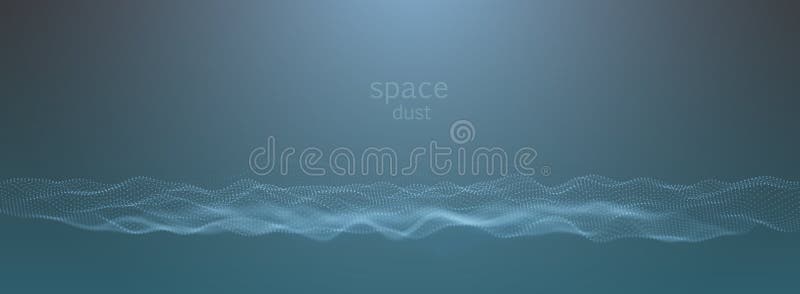 Abstract Digital Ocean with Flowing Particles and Upper Light. Cyber or ...
