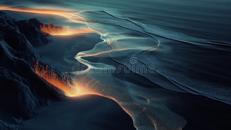 Abstract Digital Ocean Waves with a Glittering Shore Stock Illustration ...